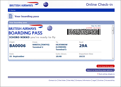 JAL International Flights - How to web check-in British Airways flight