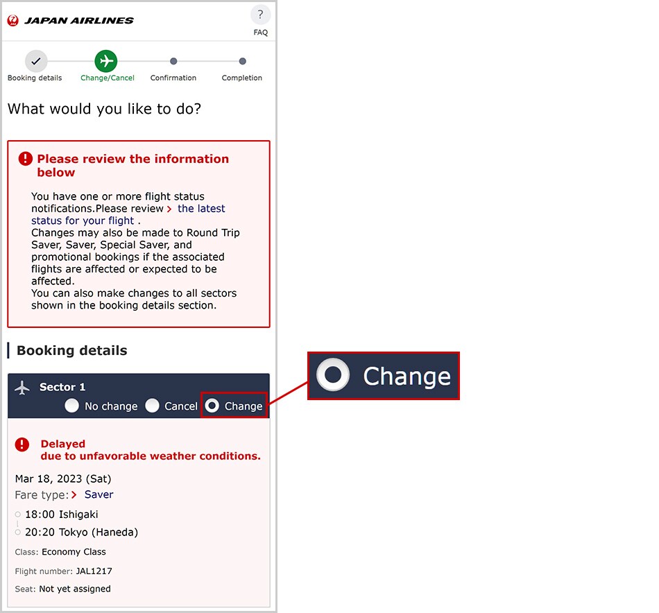 JAL | Guidance for delayed/canceled flights