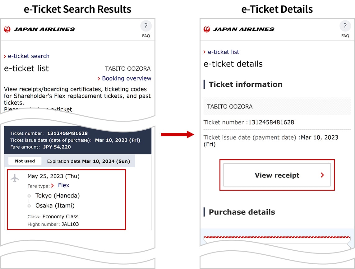 JAL | Receipt issuance