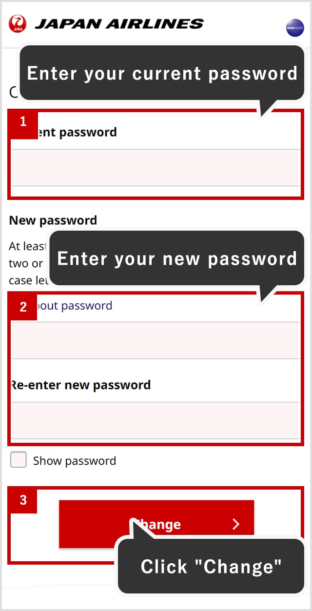 JAL | How to change your password