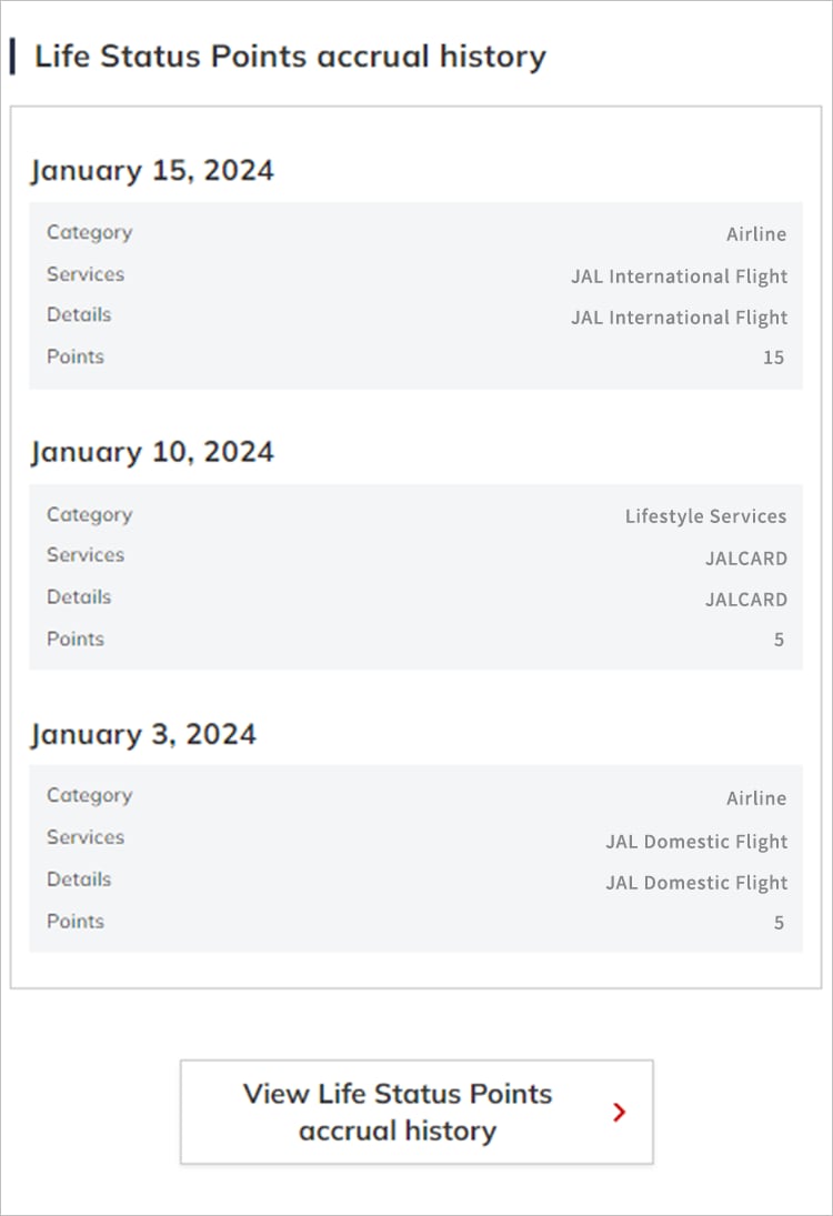 JAL Life Status Program - Life Status Points - How to verify your Life Status Points