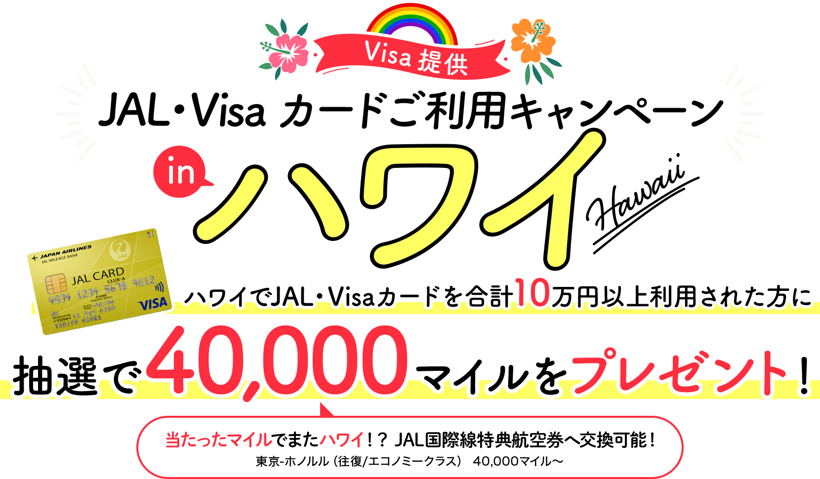 JALカード | （Visa提供）JAL・Visaカードご利用キャンペーンinハワイ Visaのタッチ決済のご利用で当選確率2倍！