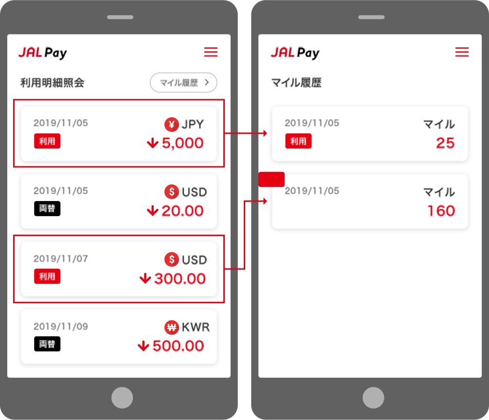JAL Pay｜基本の使い方 - 積算マイル確認
